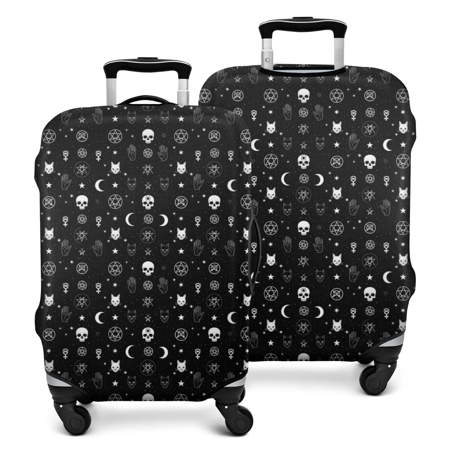 Black White Gothic Cat Skull Moon Pattern Luggage Cover Fashion ...