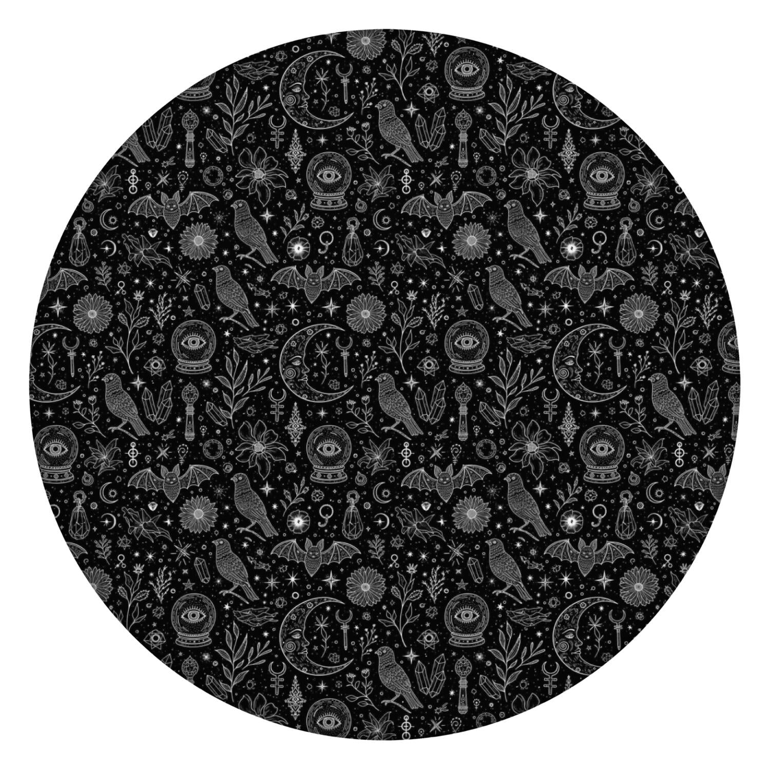 Black White Gothic Crystal Ball Bird Bat Pattern Round Fitted ...