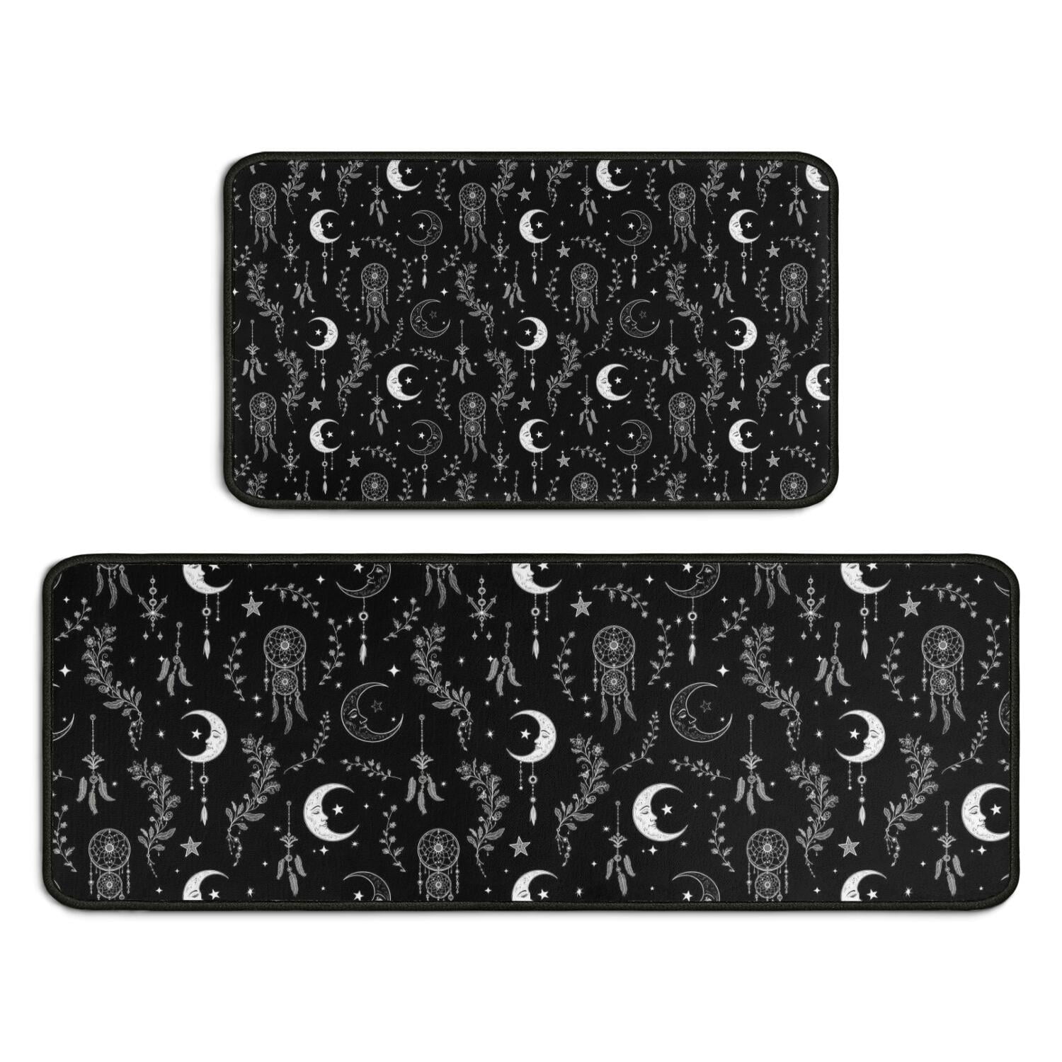 Black White Gothic Dreamcatcher Moon Star Pattern Kitchen Rugs Sets Of ...