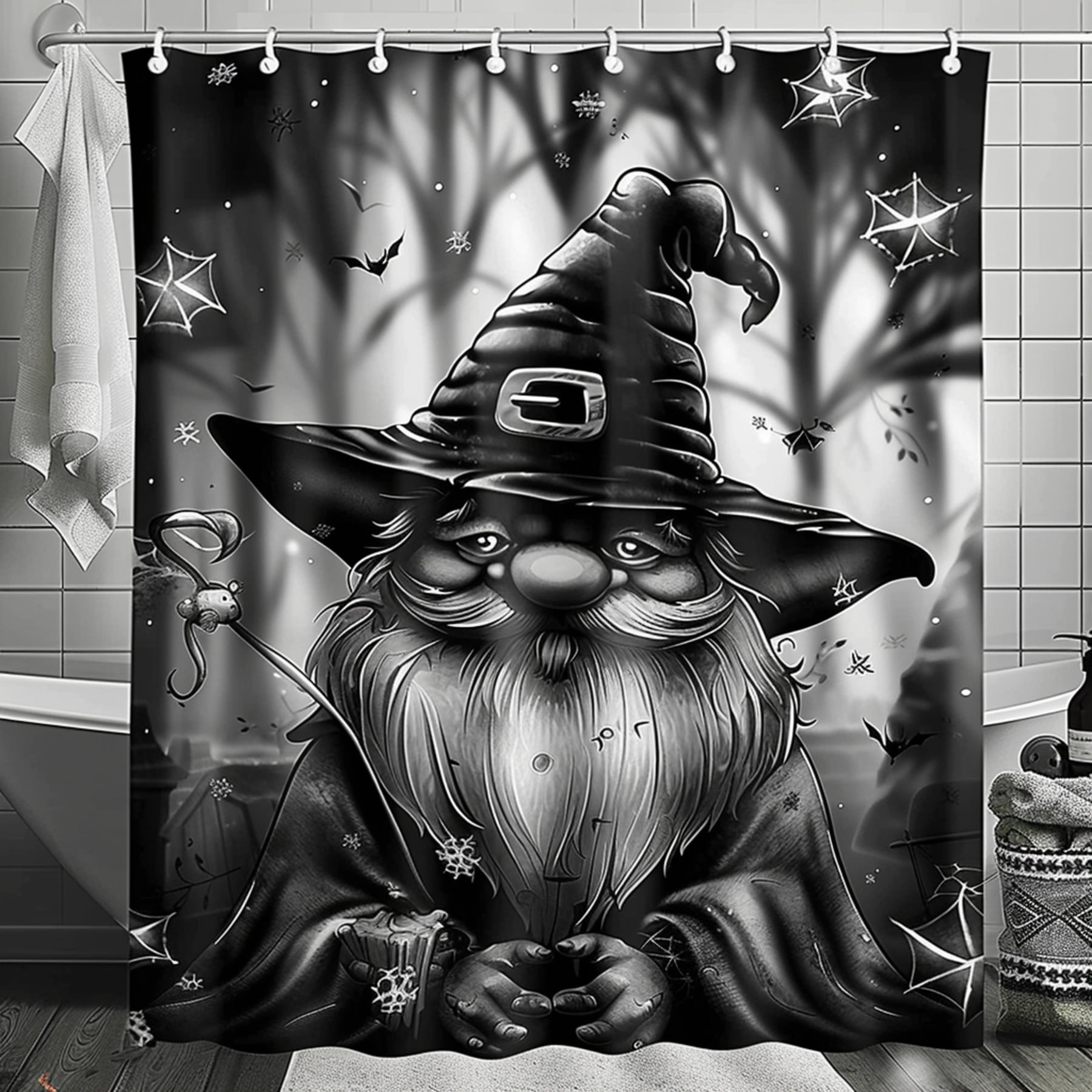 Black White Gothic Gnome Bathroom Set with Witch Design Spooky ...