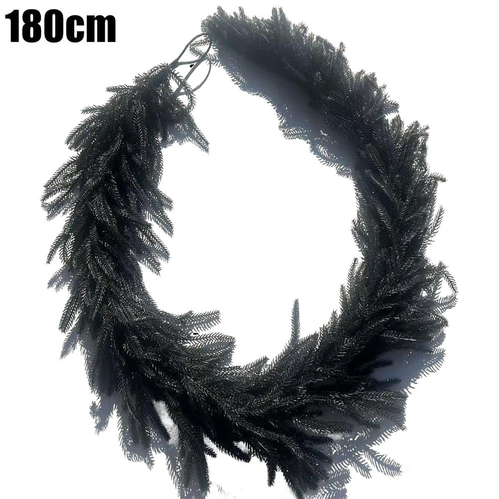 Black White Gothic Halloween Garland, Artificial Pine Branch Wreath ...