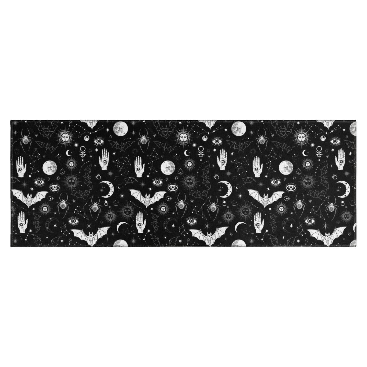 Black White Gothic Hand Bat Eye Pattern Kitchen Rug Mat,Kitchen Runner ...