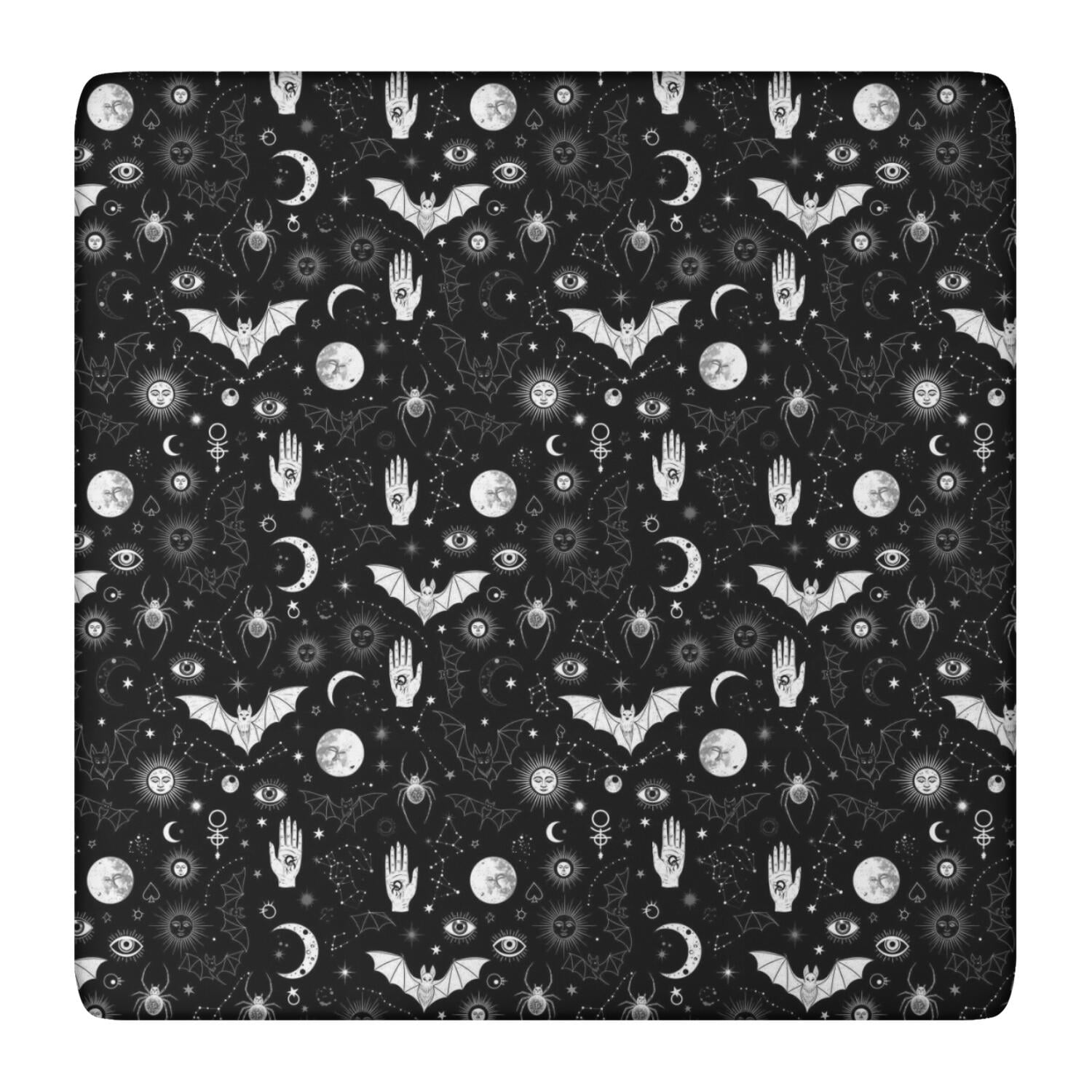 Black White Gothic Hand Bat Eye Pattern Square Fitted Tablecloth with ...