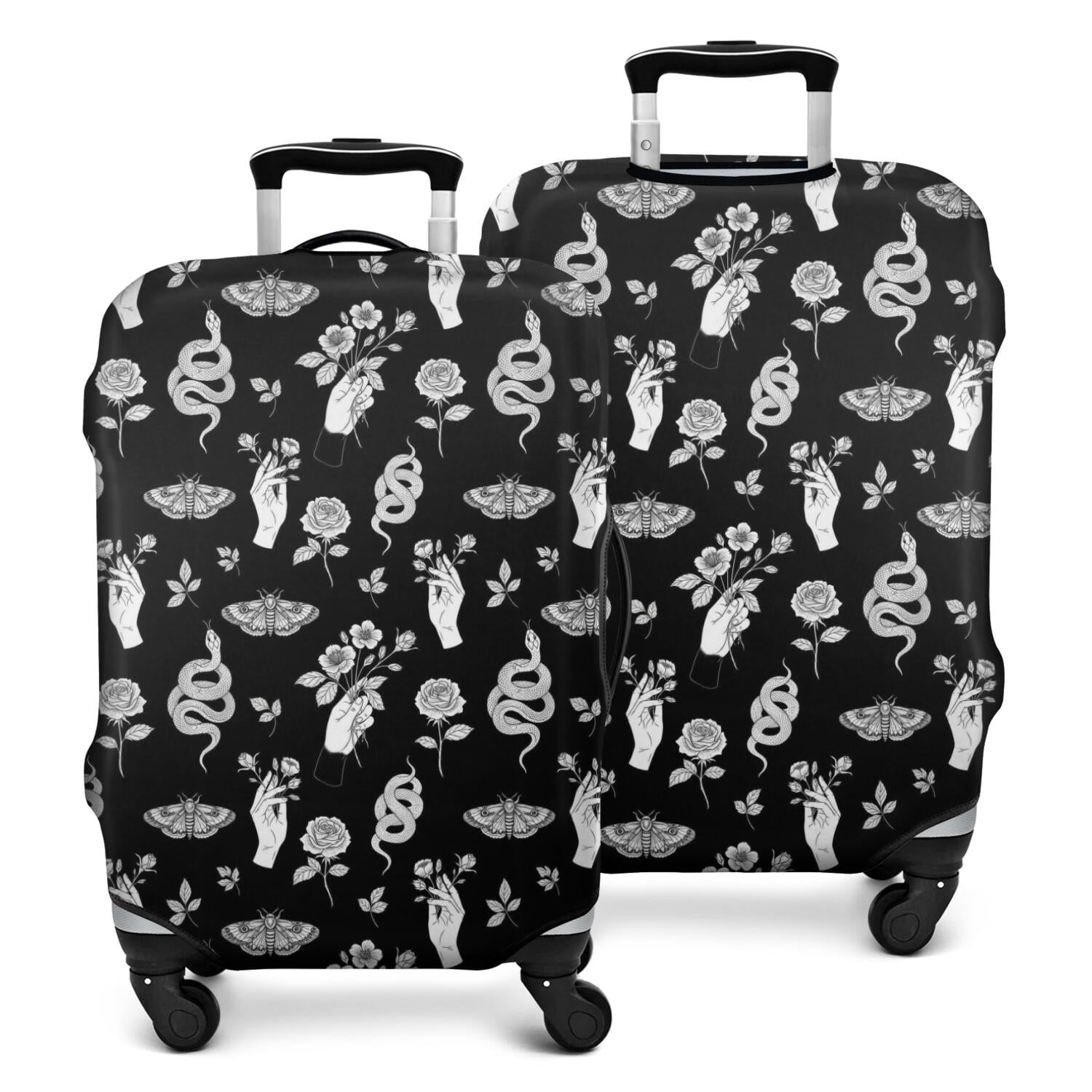 Black White Gothic Hand Flower Snake Moth Pattern Luggage Cover Fashion ...