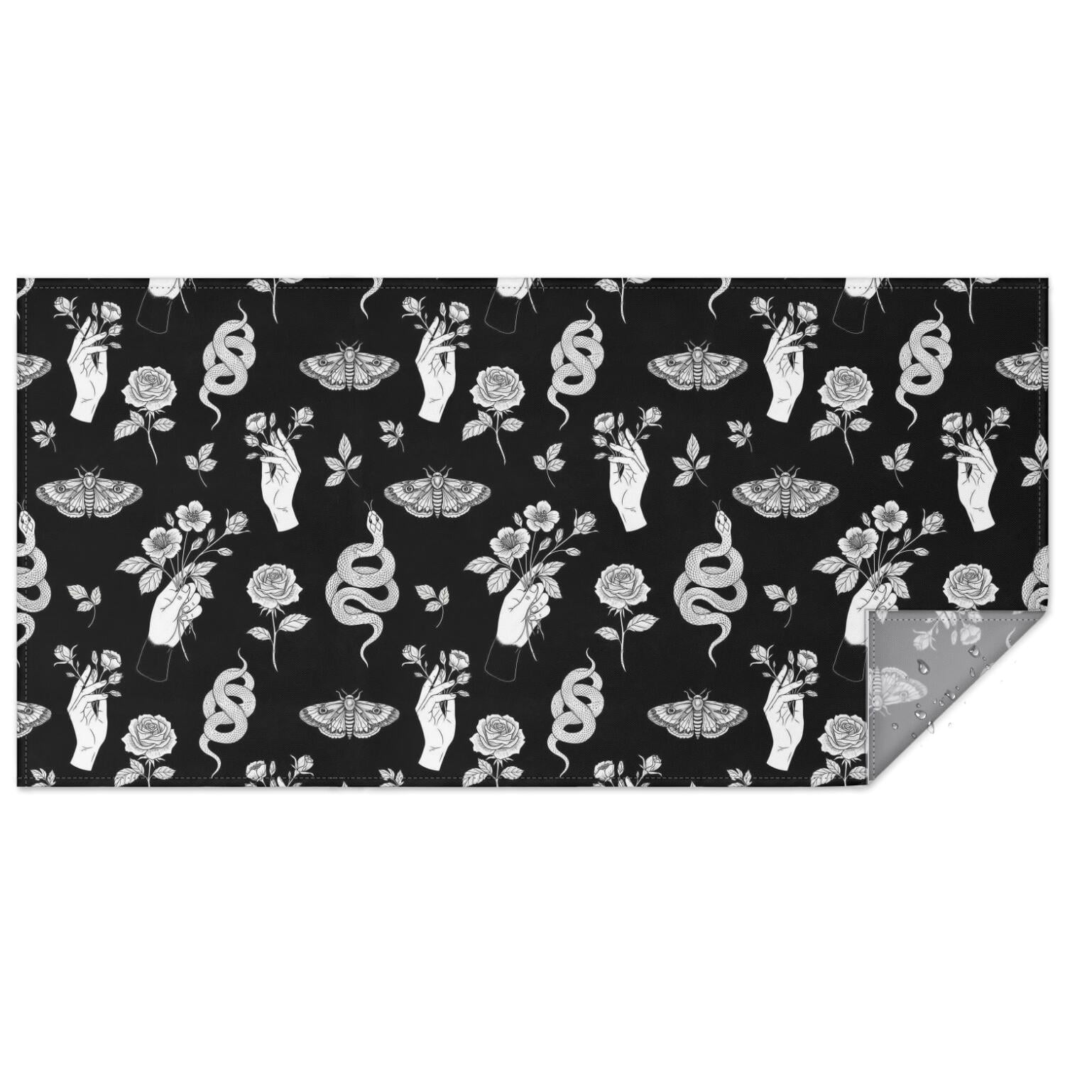 Black White Gothic Hand Flower Snake Moth Rectangle Tablecloth 60"x120 ...