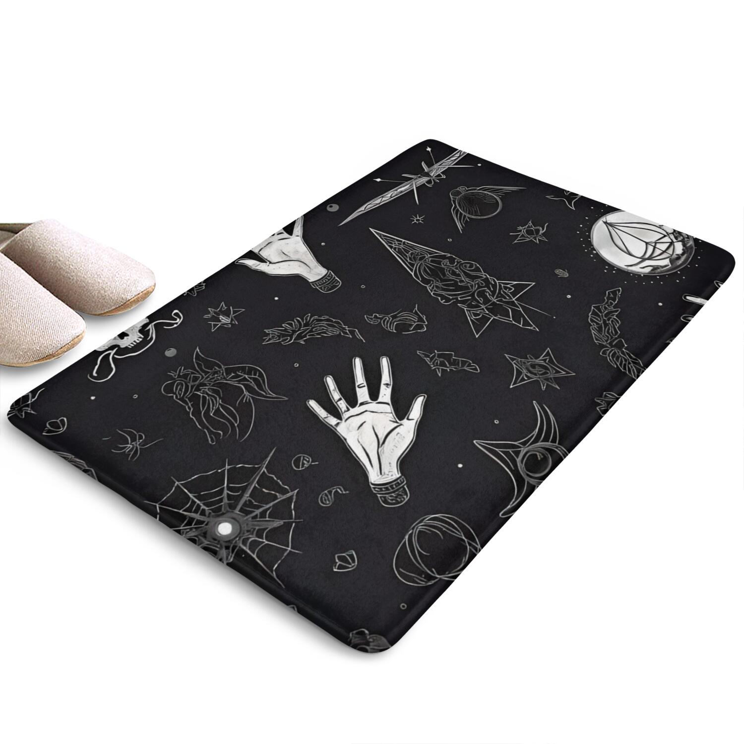 Black White Gothic Hand Skull Flannel Non Slip Door Rugs,Washable Door ...