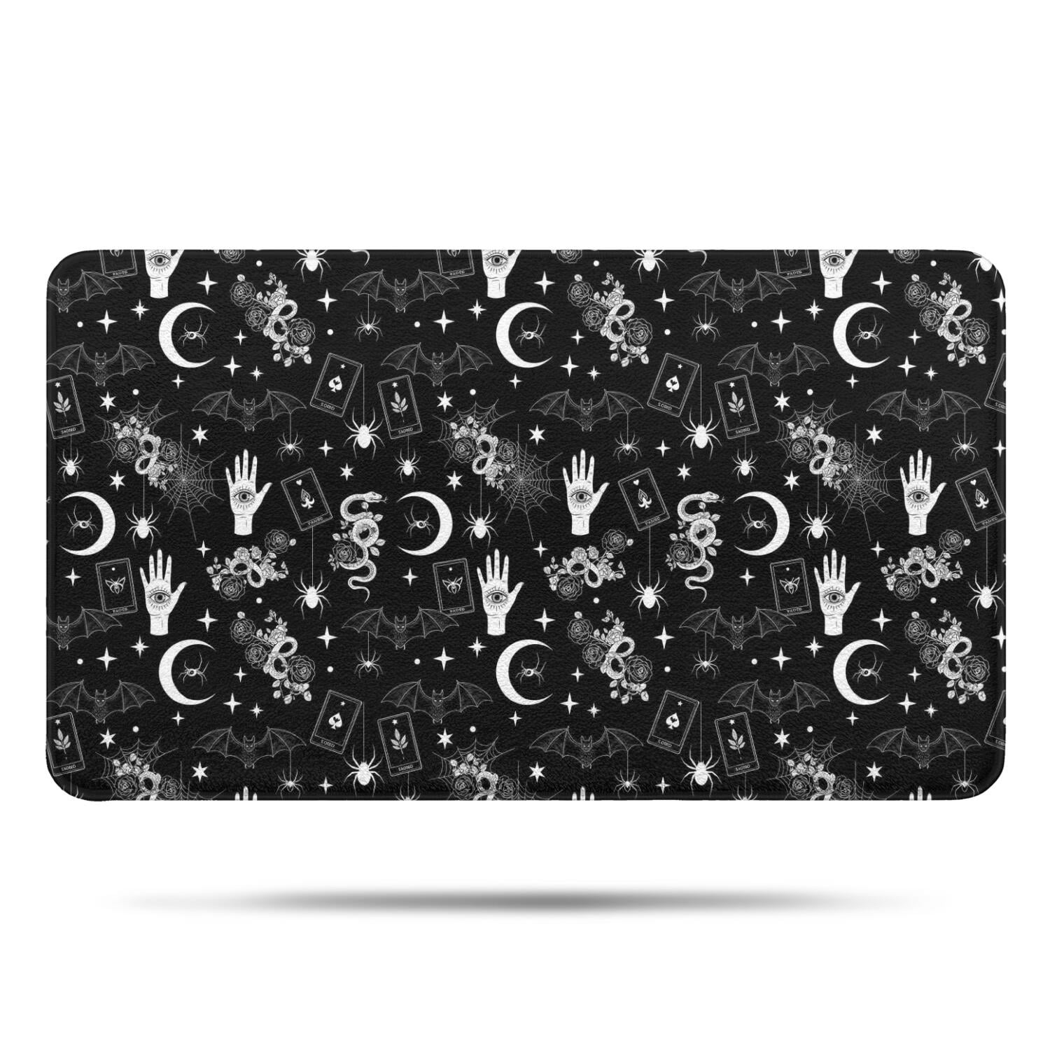 Black White Gothic Hand Snake Bat Pattern Bathroom Rugs Mat,Non Slip ...