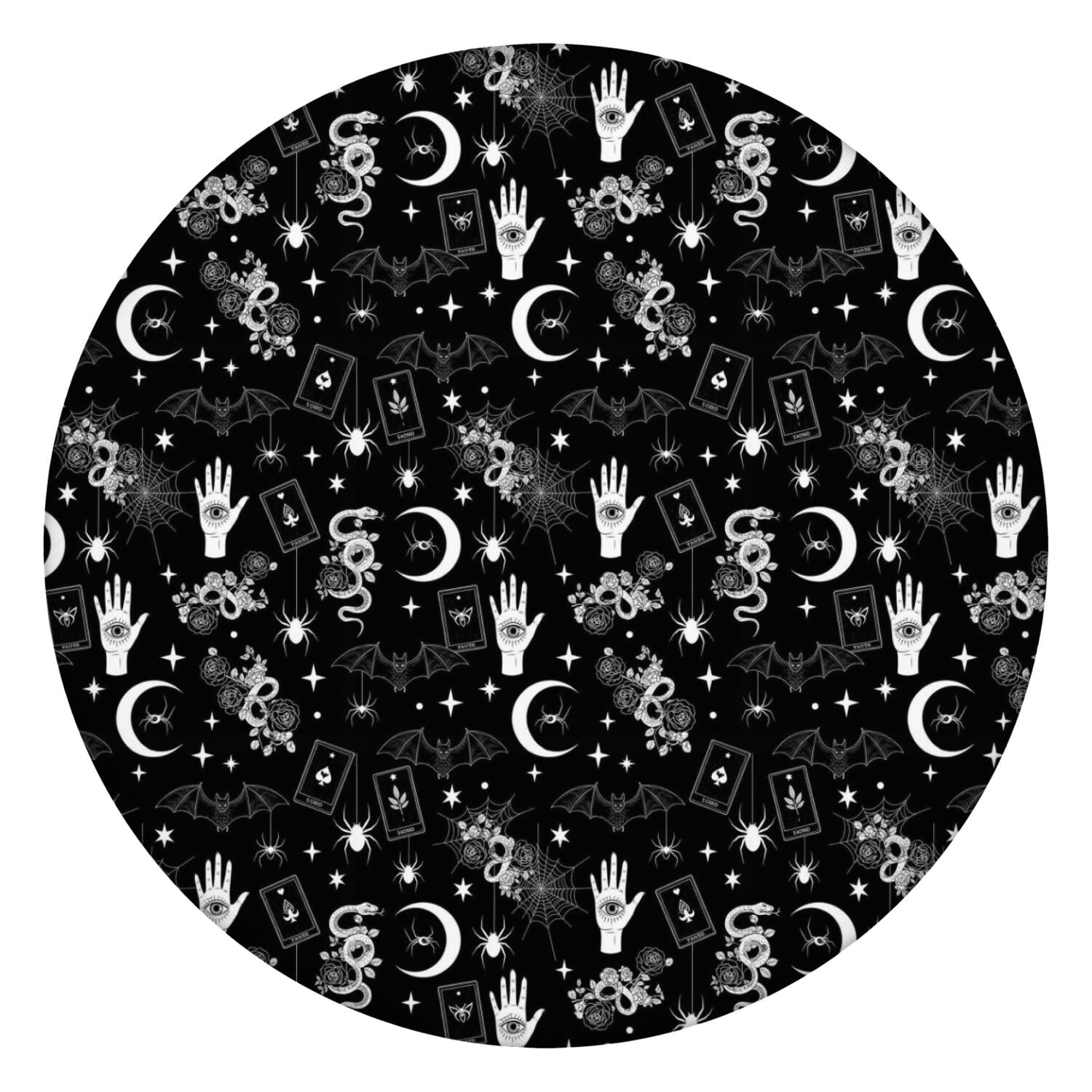 Black White Gothic Hand Snake Bat Pattern Round Fitted Tablecloth with ...