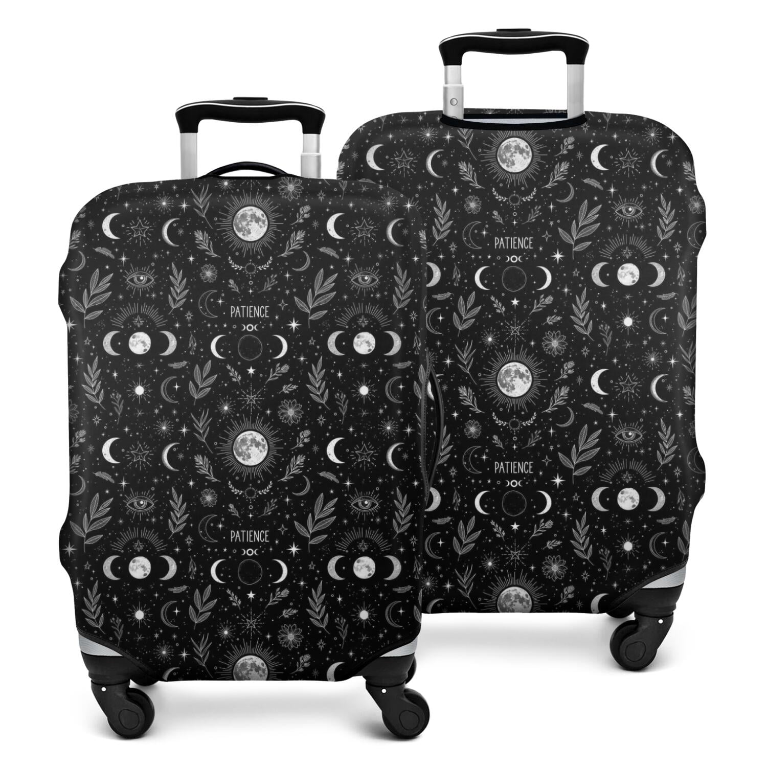 Black White Gothic Moon Flower Leaf Pattern Luggage Cover Fashion ...