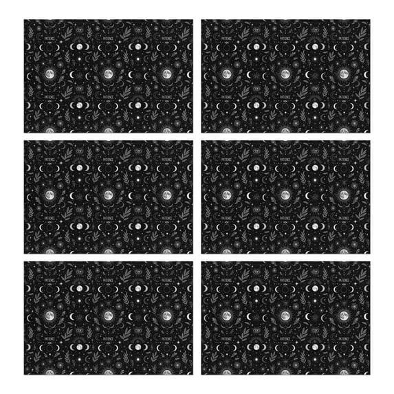 Black White Gothic Moon Flower Leaf Pattern Summer Placemats Table ...