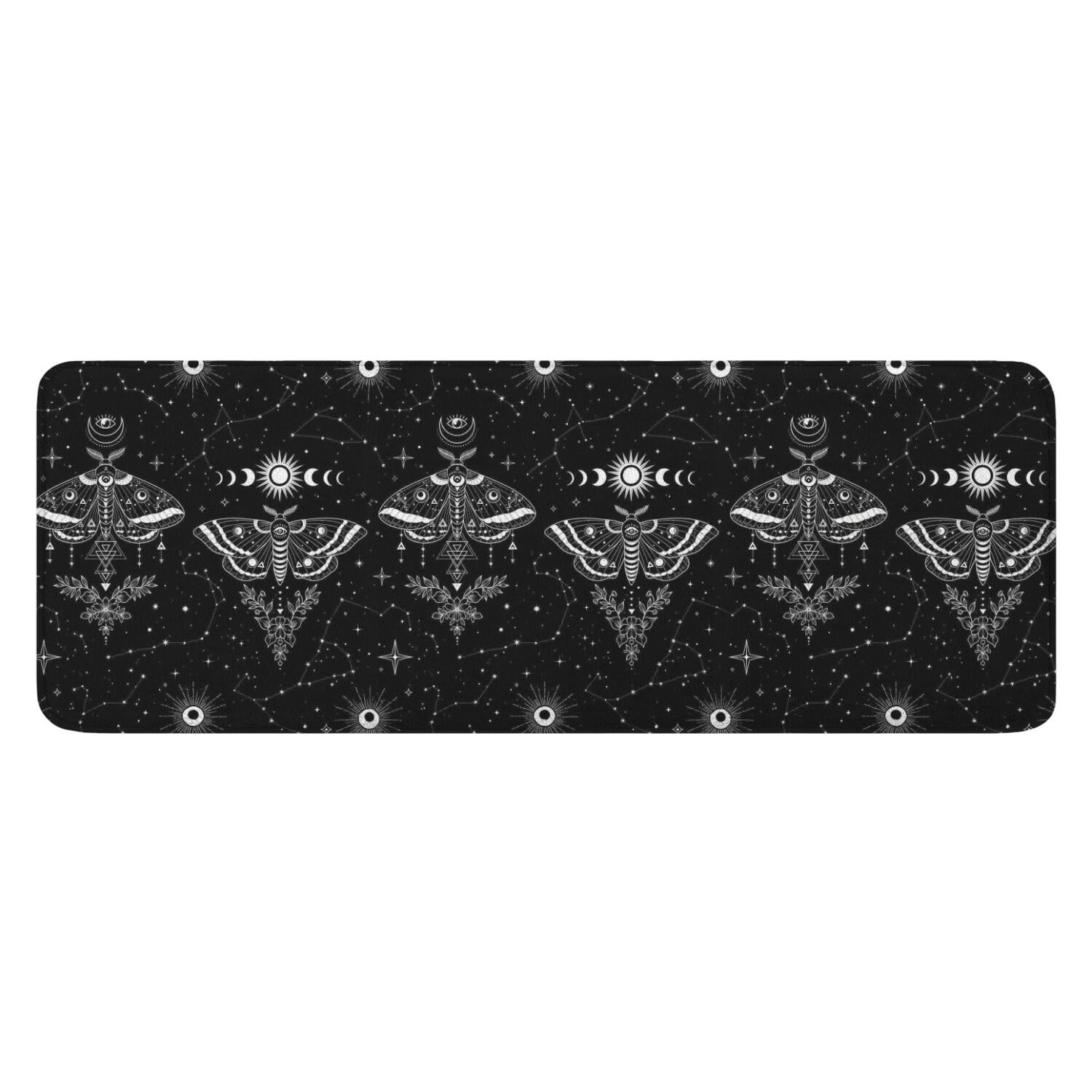 Black White Gothic Moth Star Sun Moon Pattern Kitchen Rug Mat,Kitchen ...
