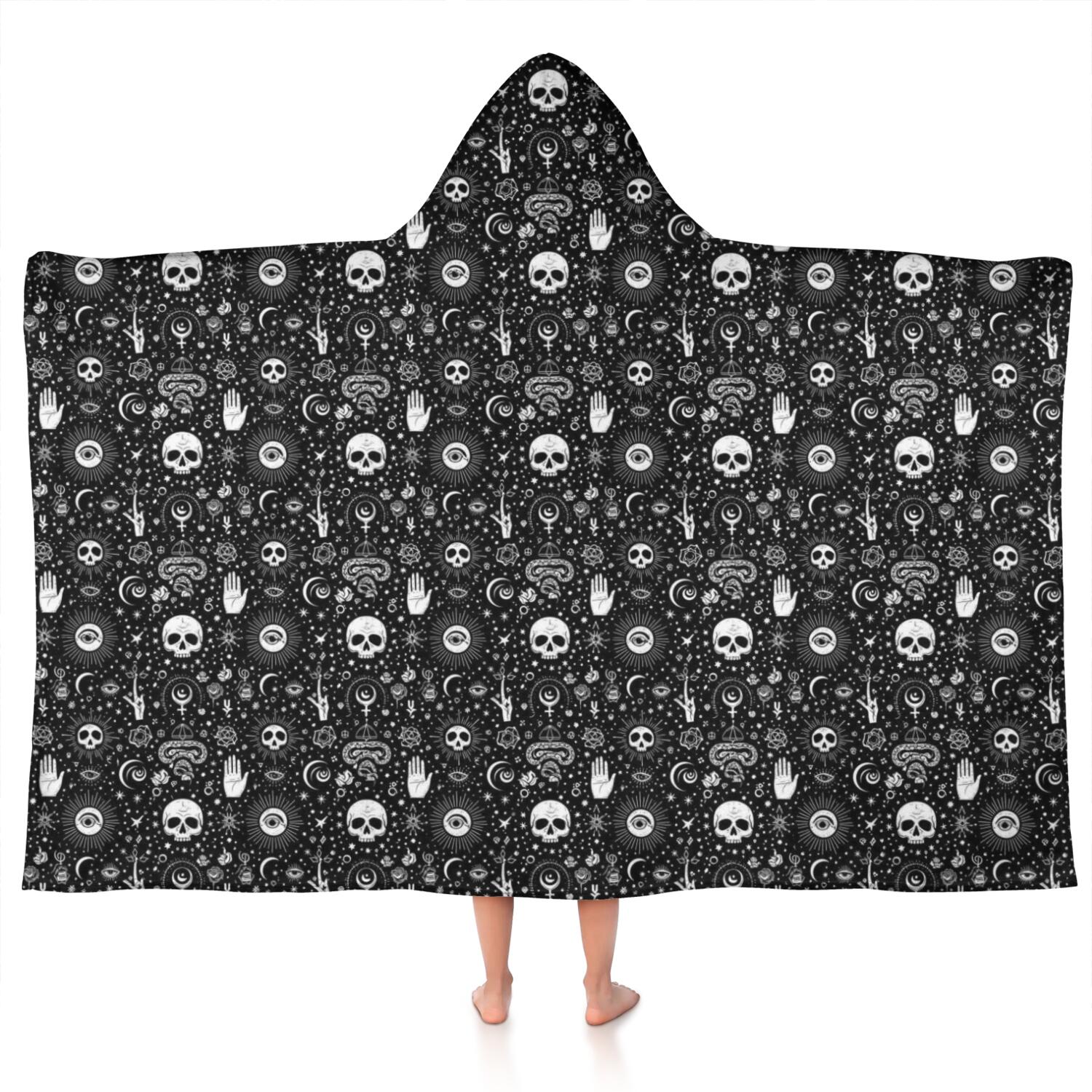 Black White Gothic Skull Hand Eye Pattern Hooded Bath Towel，50"x30" for ...