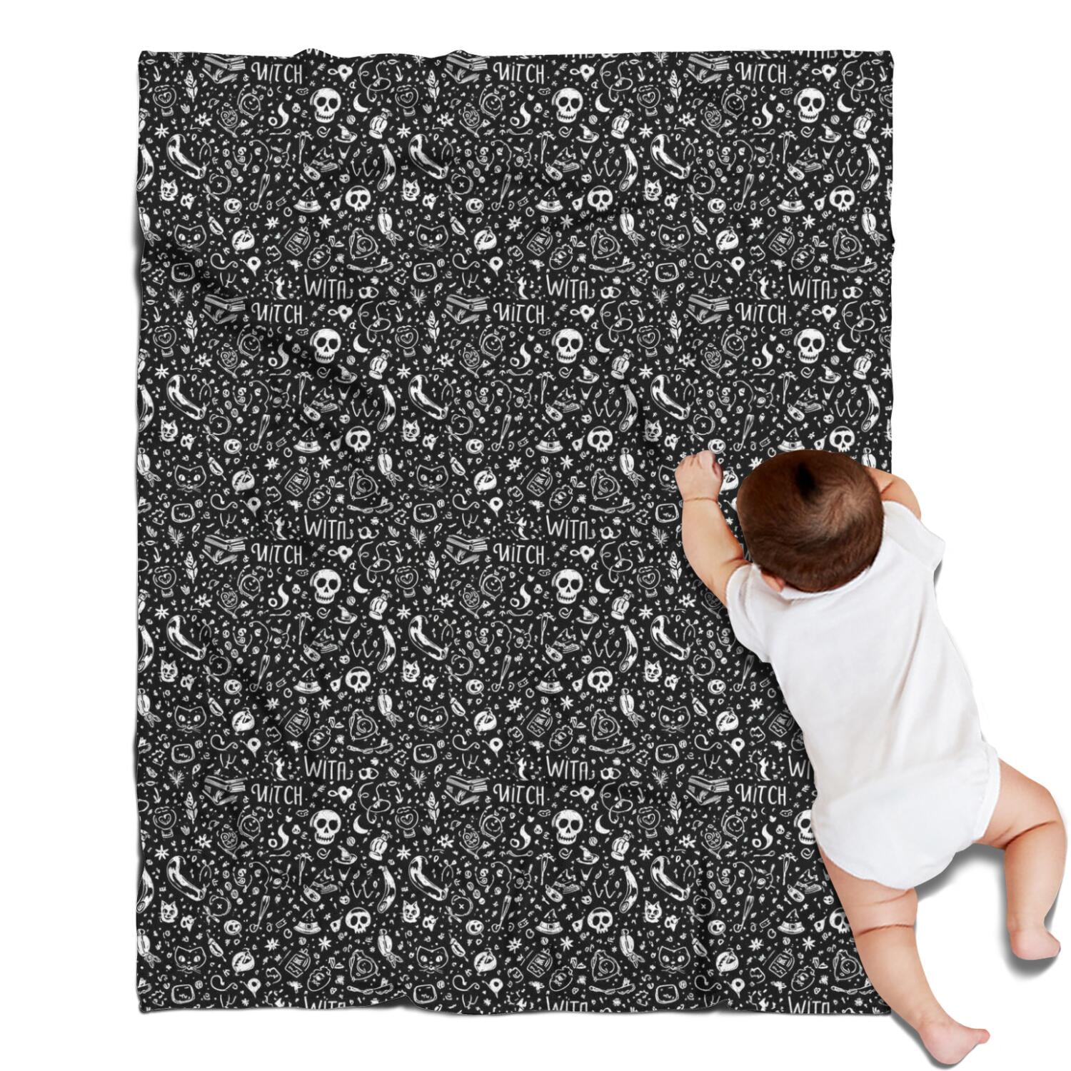 Black White Gothic Witch Skull Pattern Blanket,Comfortable Soft Flannel ...