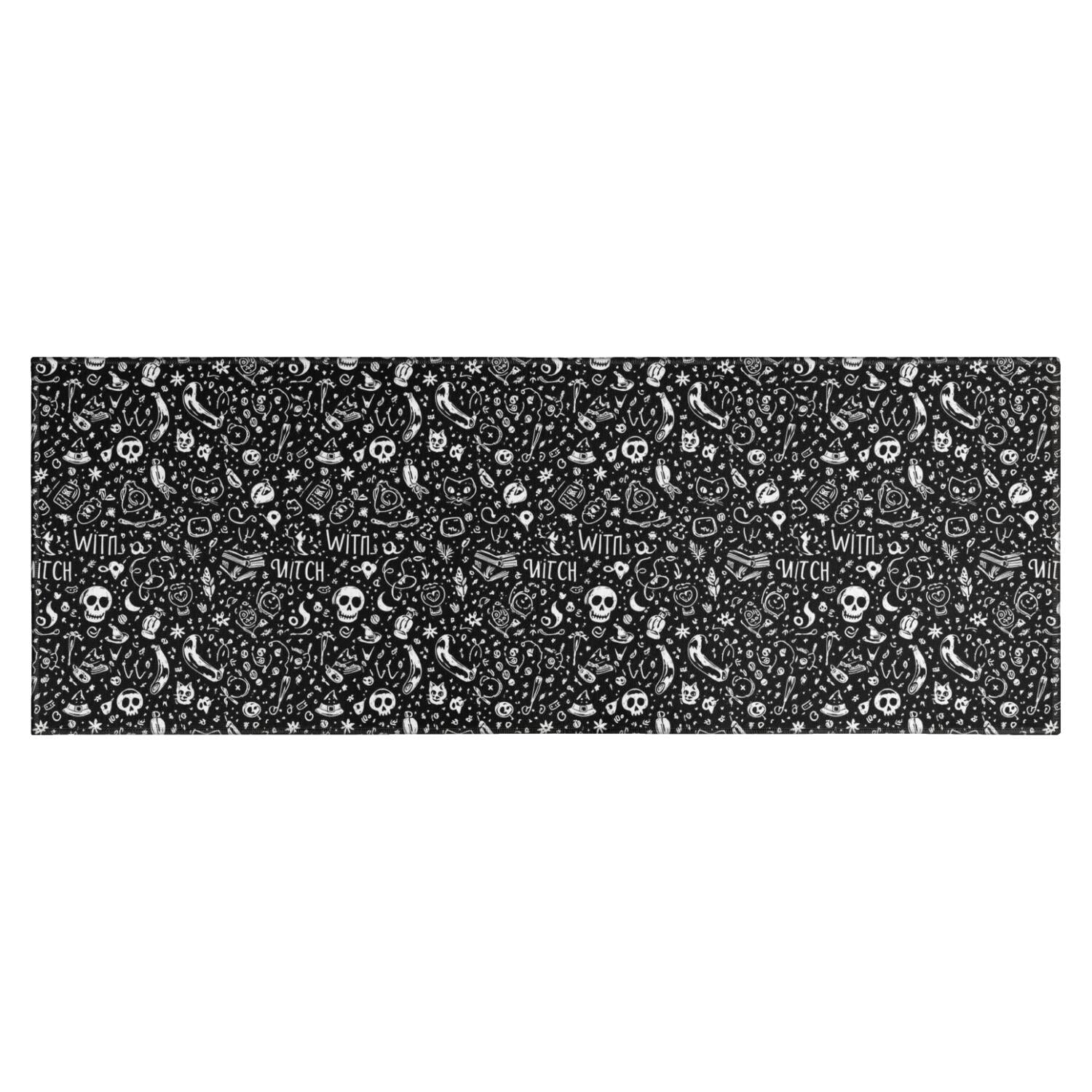 Black White Gothic Witch Skull Pattern Kitchen Rug Mat,Kitchen Runner ...