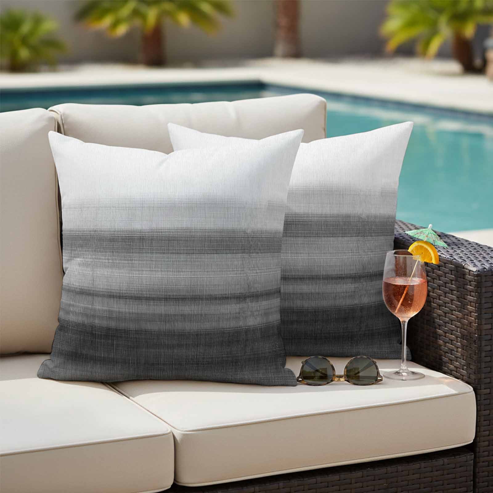 Black White Gradient Outdoor Throw Pillow Covers Set of 2, Abstract ...