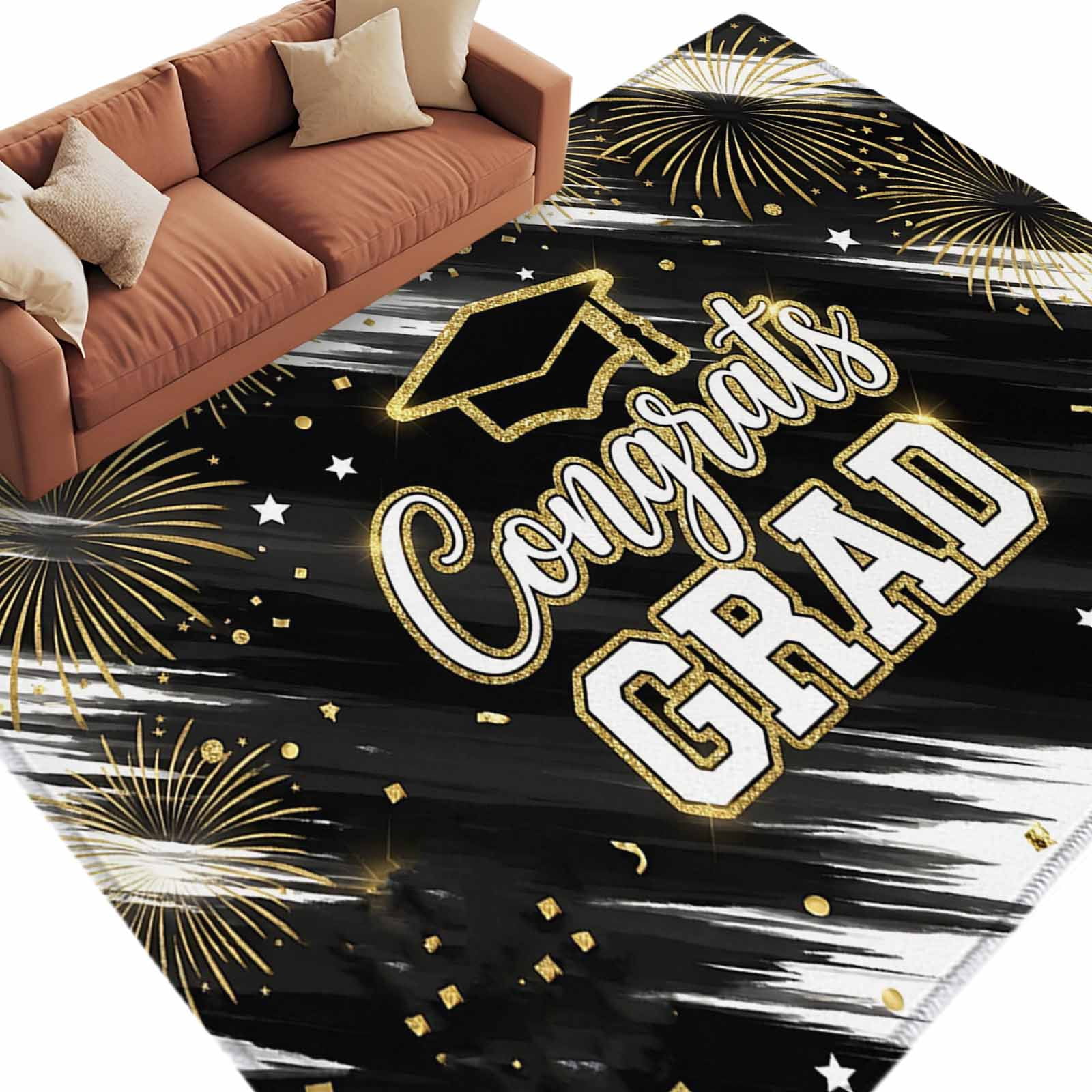 Black White Graduation Area Rug 5x8 Washable Rug Non Slip Modern Art ...