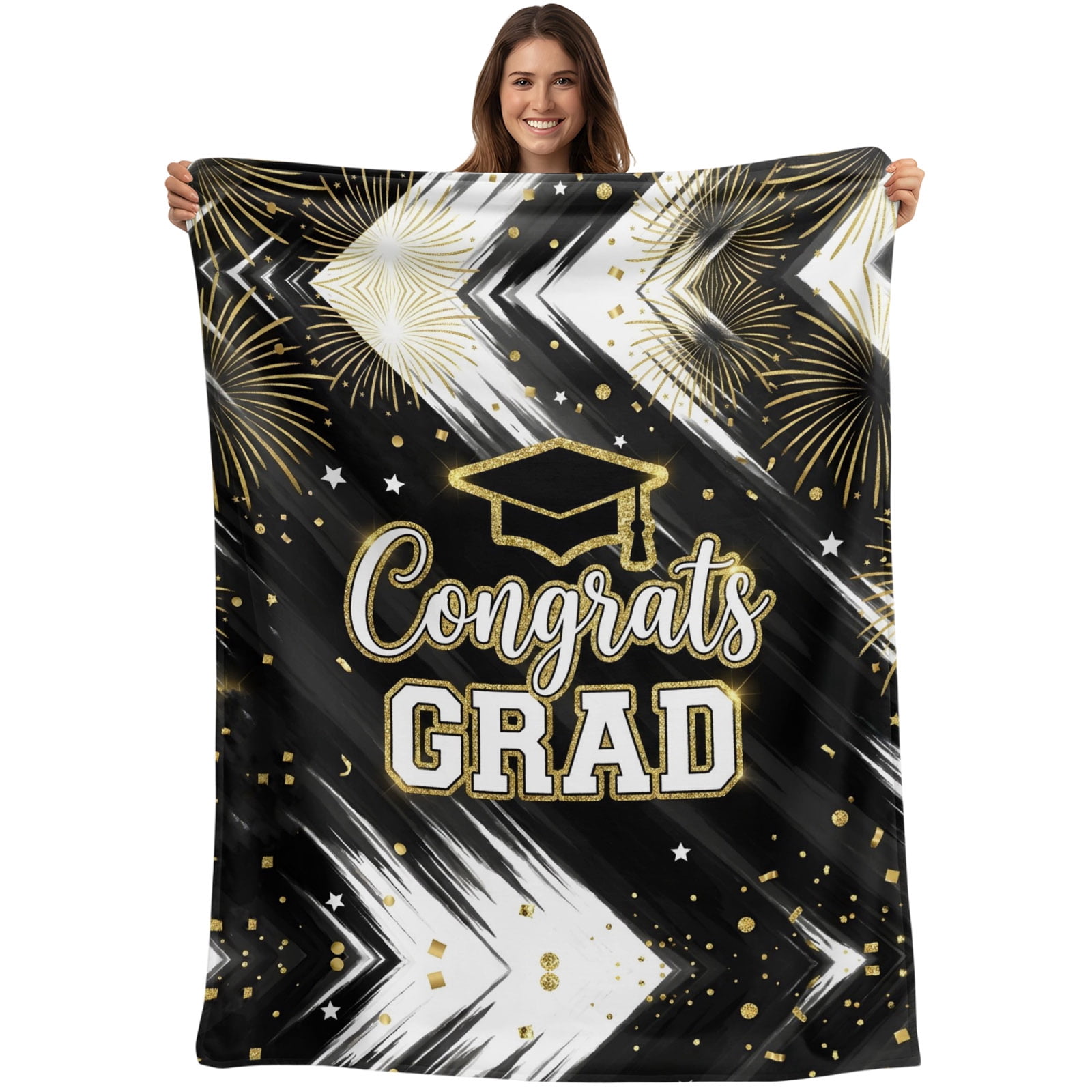 Black White Graduation Blanket Soft Cozy Warm Throw Blanket for Couch ...