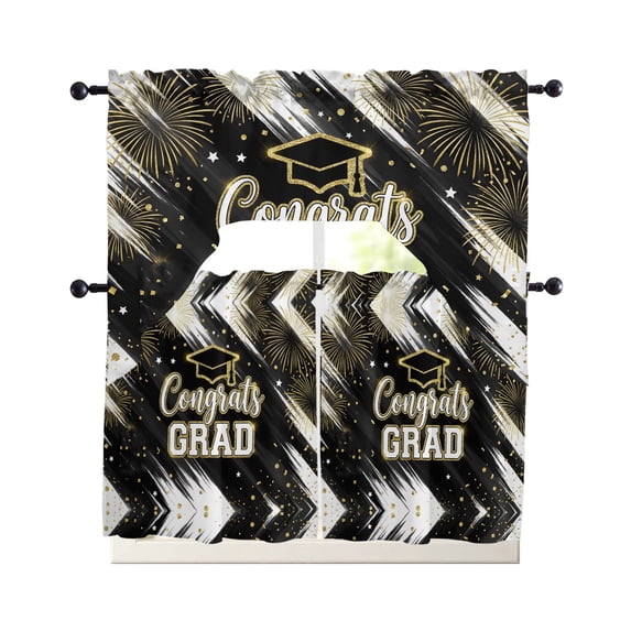 Black White Graduation Kitchen Curtains Set for Windows 3 Piece Cafe ...