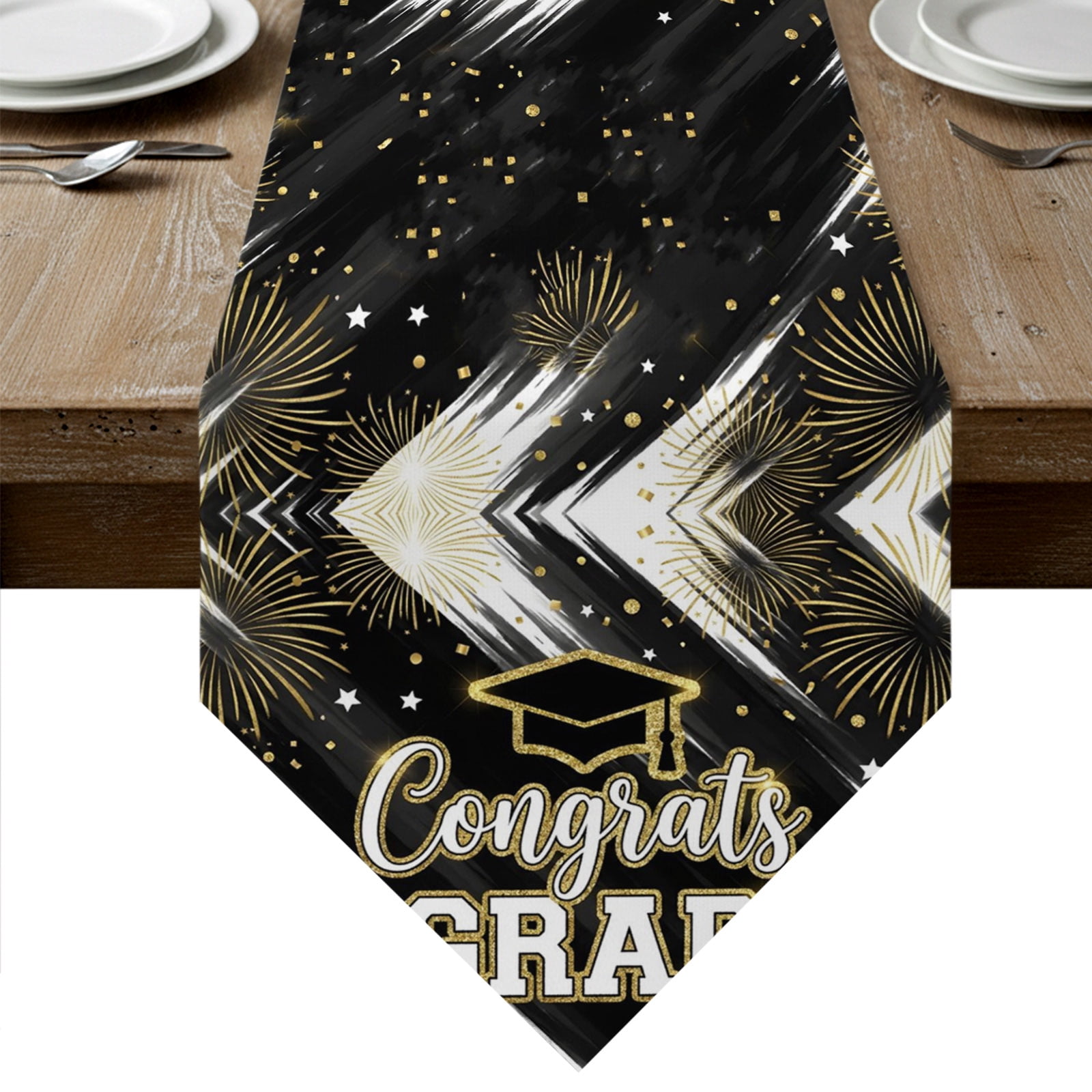 Black White Graduation Table Runner Linen Burlap Table Runner 108 ...