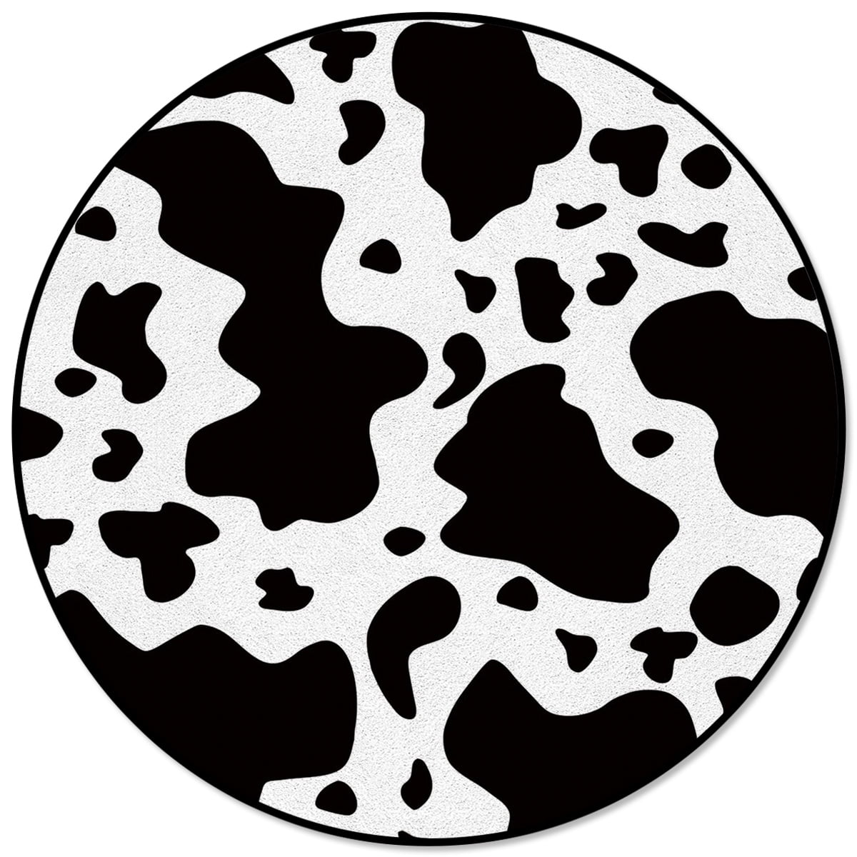 Black White Graffiti Cow Spot Pattern Round Carpet for Home Living Room ...