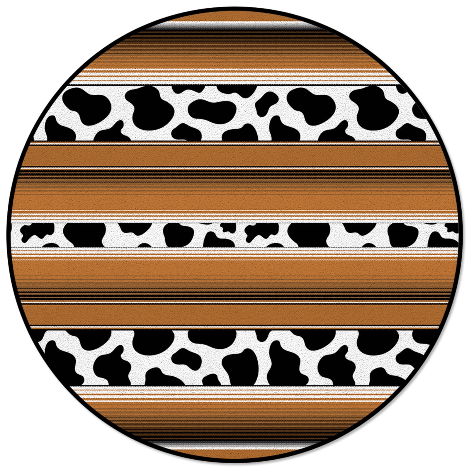 Black White Graffiti Cow Spot Pattern Round Carpet for Home Living Room ...