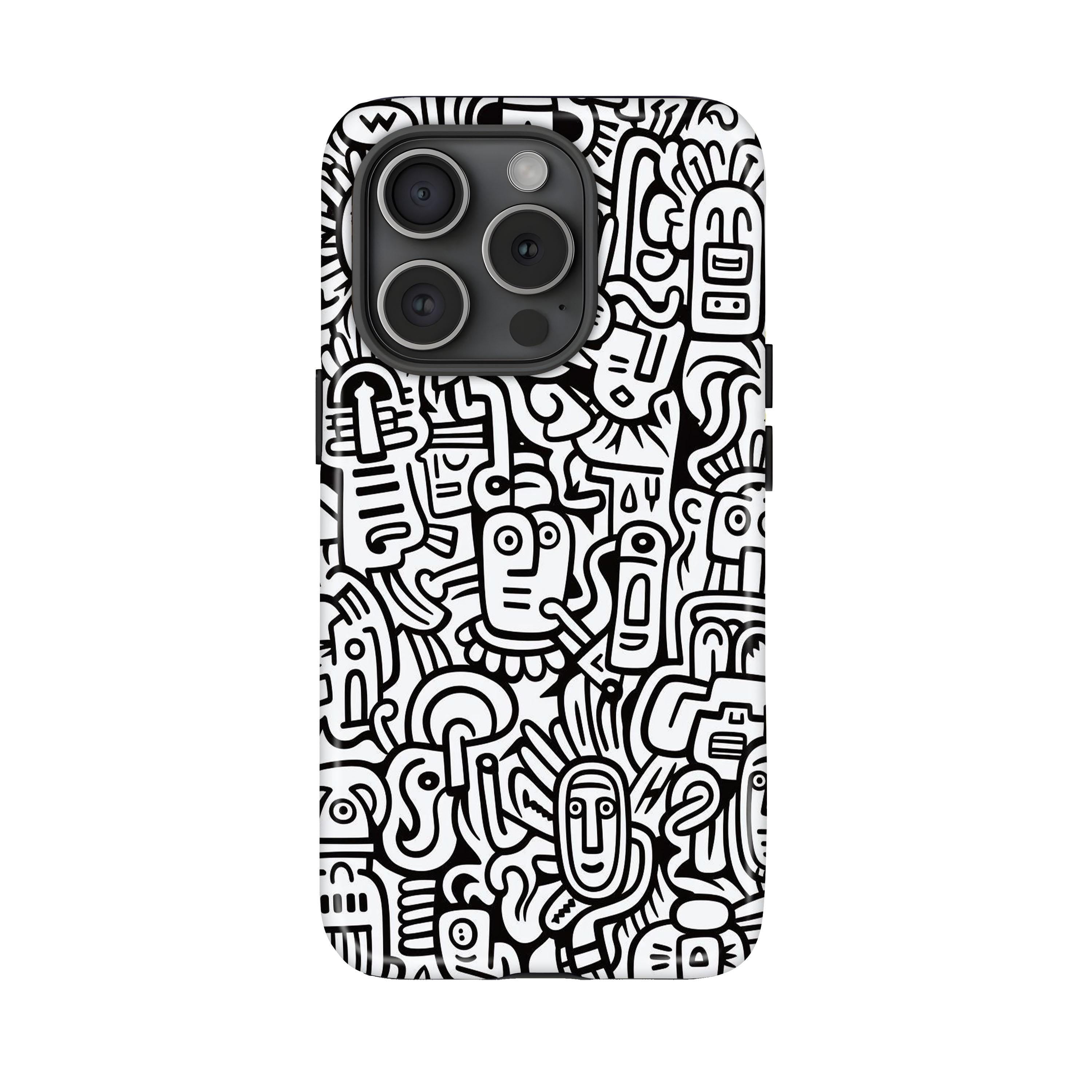 Black White Graffiti Line Art Urban Phone Case with iPhone 17 through ...