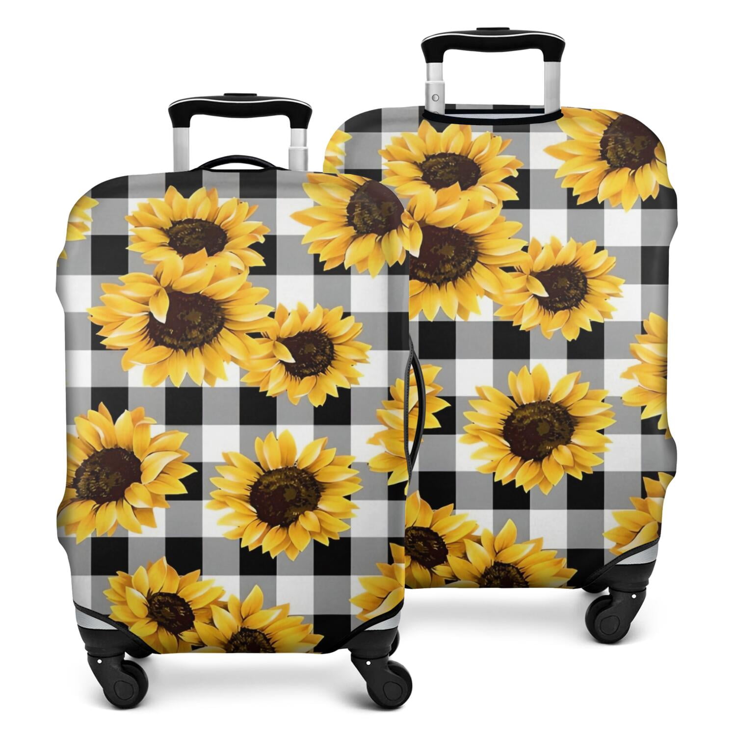 Black White Gray Checker Sunflower Pattern Luggage Cover Fashion ...