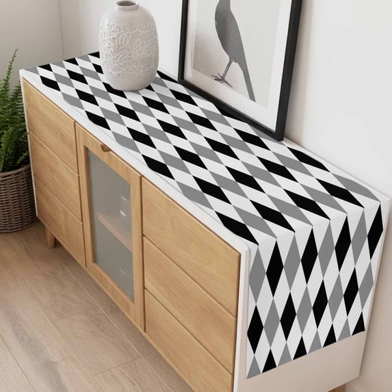 Black White Gray Diamond Table Runner 70 Inches Long,Kitchen Dining ...
