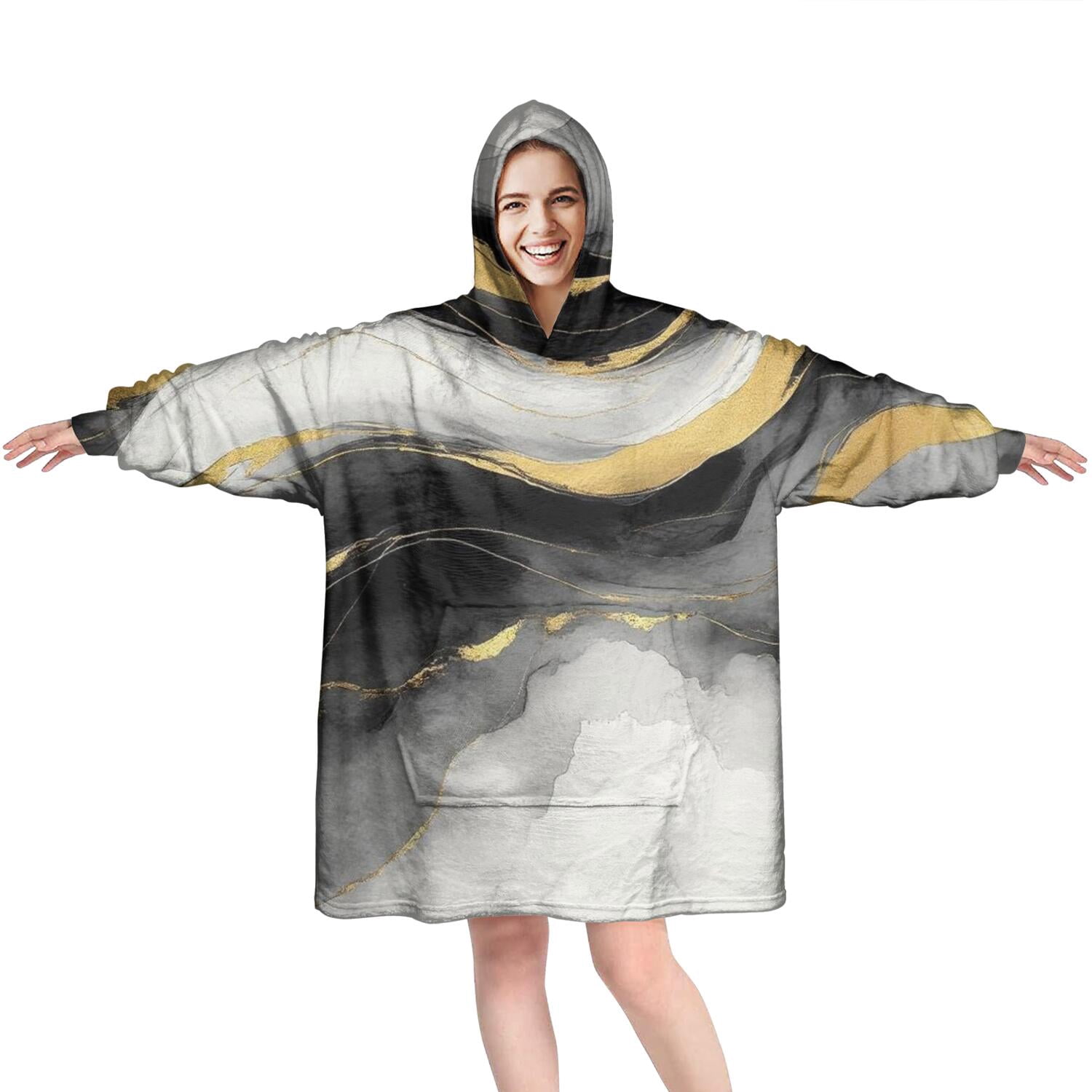 Black White Gray Gold Marble Pattern Wearable Oversized Blanket ...