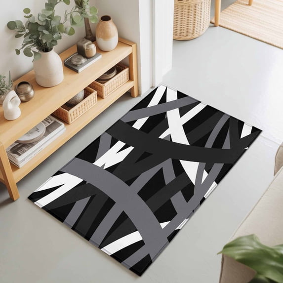 Black White Gray Lines Rectangle Rug 2'x3' Abstract Geometric Art ...