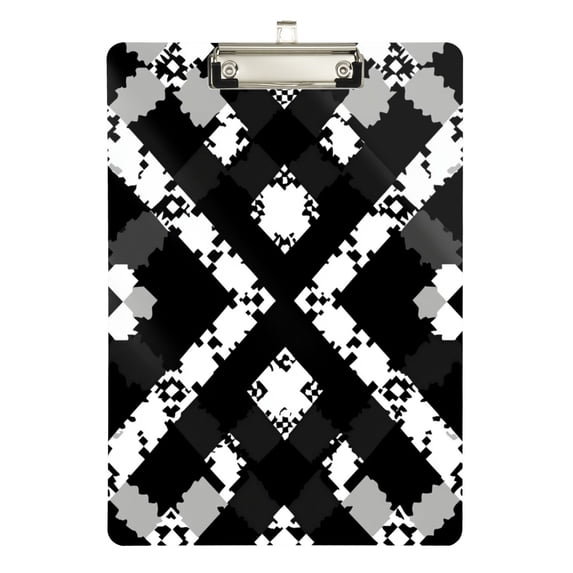 Black White Gray Pixel Pattern Acrylic Clipboard Drawing Board with ...