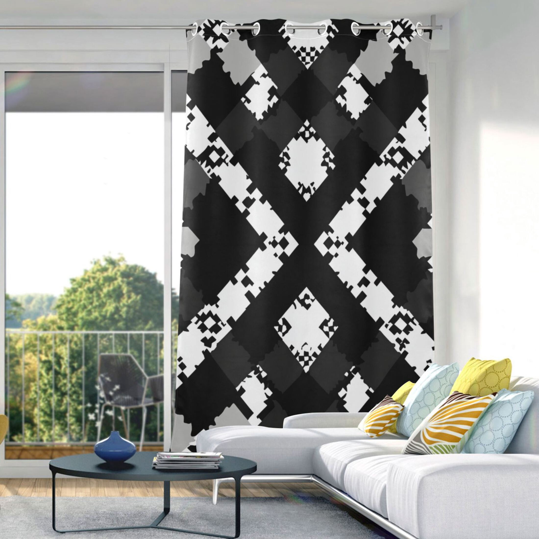 Black White Gray Pixel Pattern Curtain Light Filtering Thermal ...