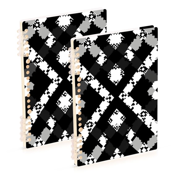 Black White Gray Pixel Pattern Notebook Detachable Coil Notebook Diary ...