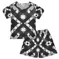 Black White Gray Pixel Pattern Pajamas Set Short Sleeves Sleepwear Top ...