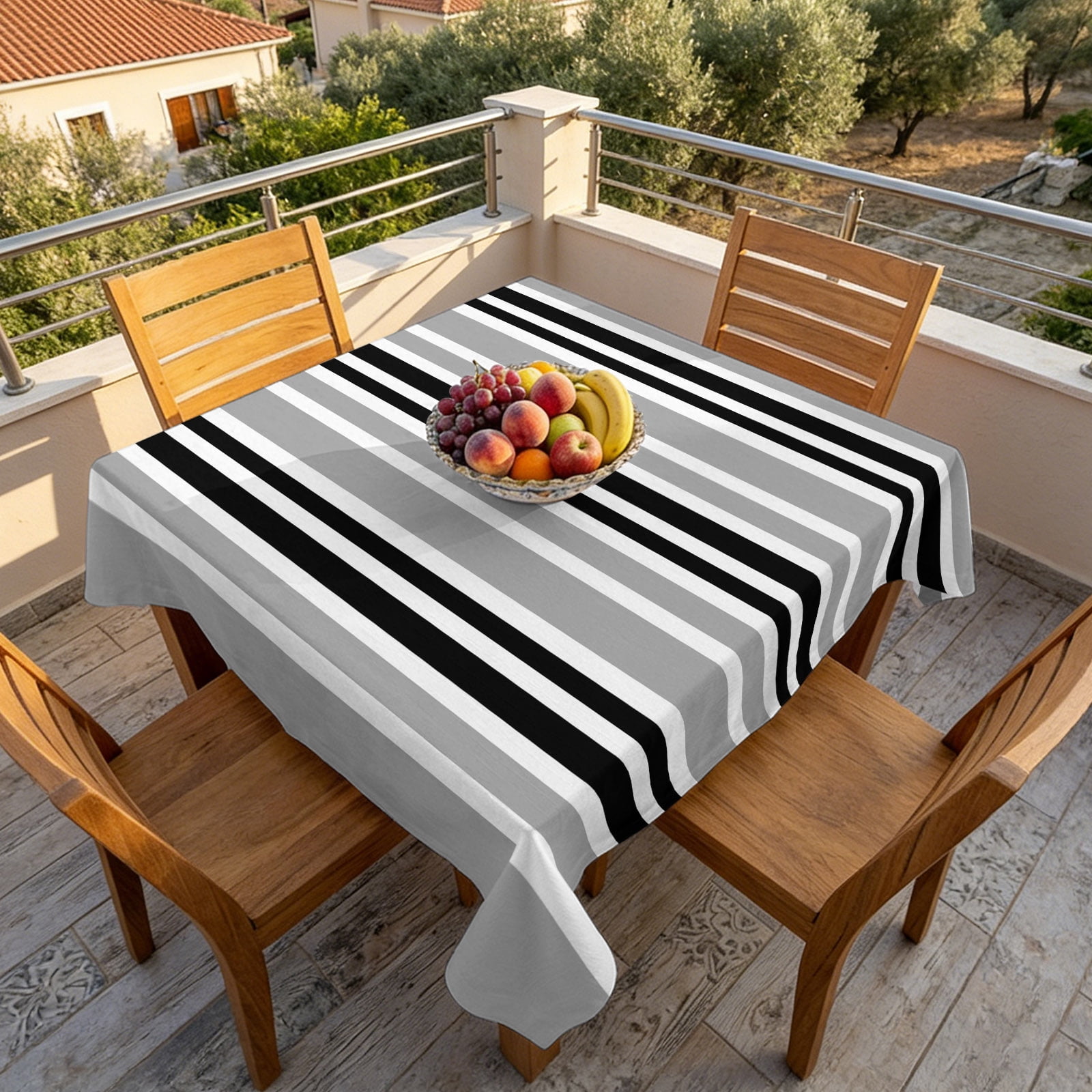 Black White Gray Stripes Table Cloth 60x60in, Waterproof Square ...