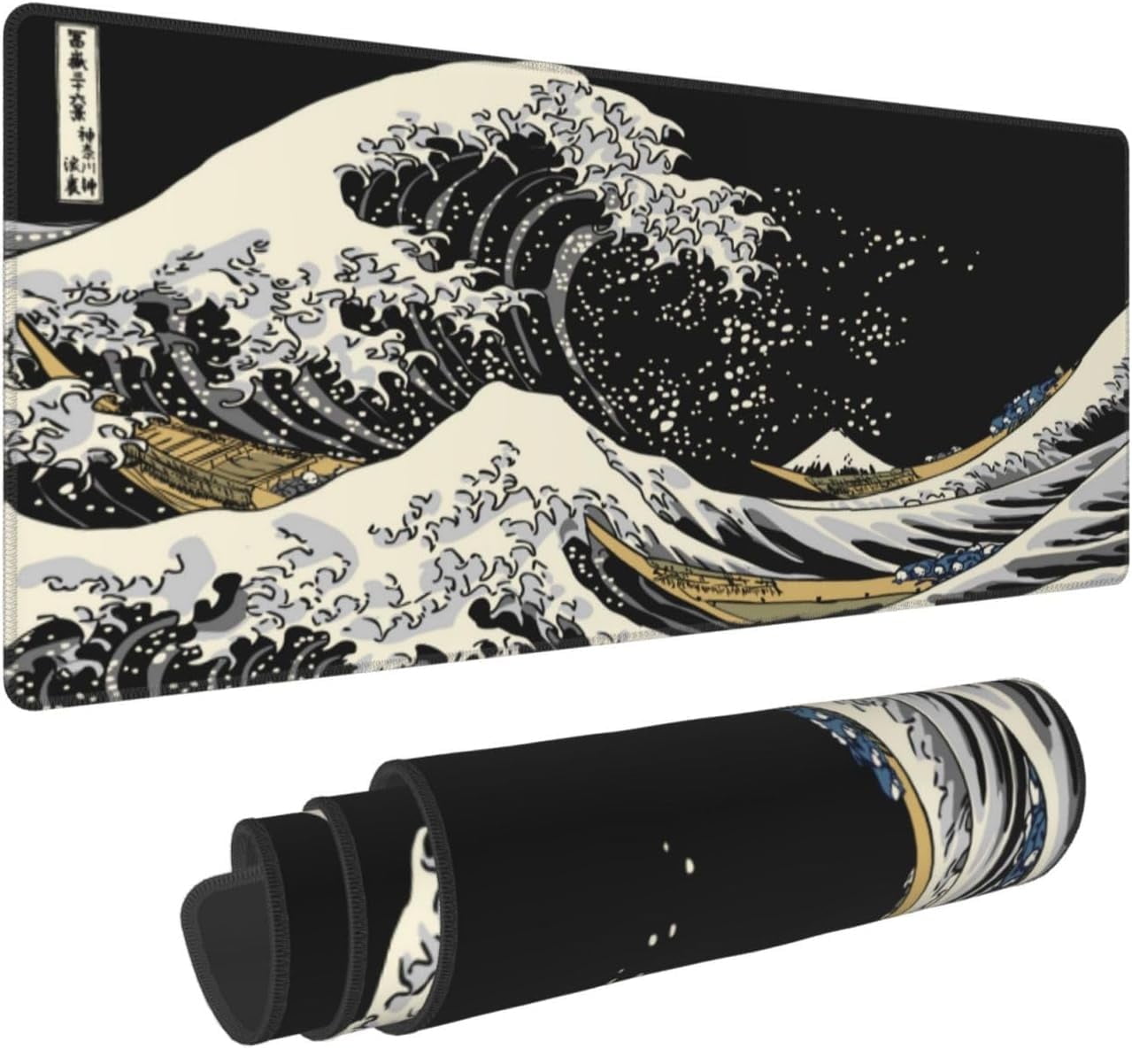 Black White The Great Wave Off Kanagawa Mouse Pad XL Extended Mat, Non ...