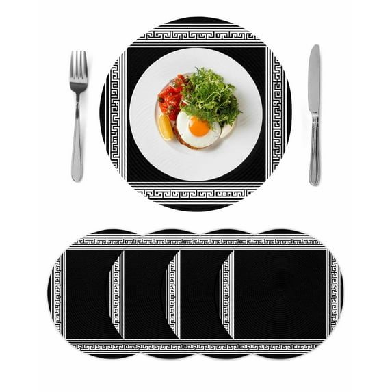 Black White Greek Key Pattern Round Table Placemats set of 4, Geometric ...