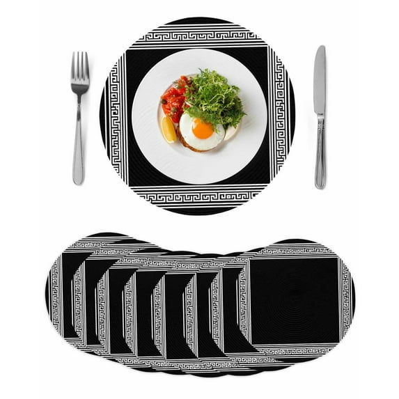 Black White Greek Key Pattern Round Table Placemats set of 8, Geometric ...