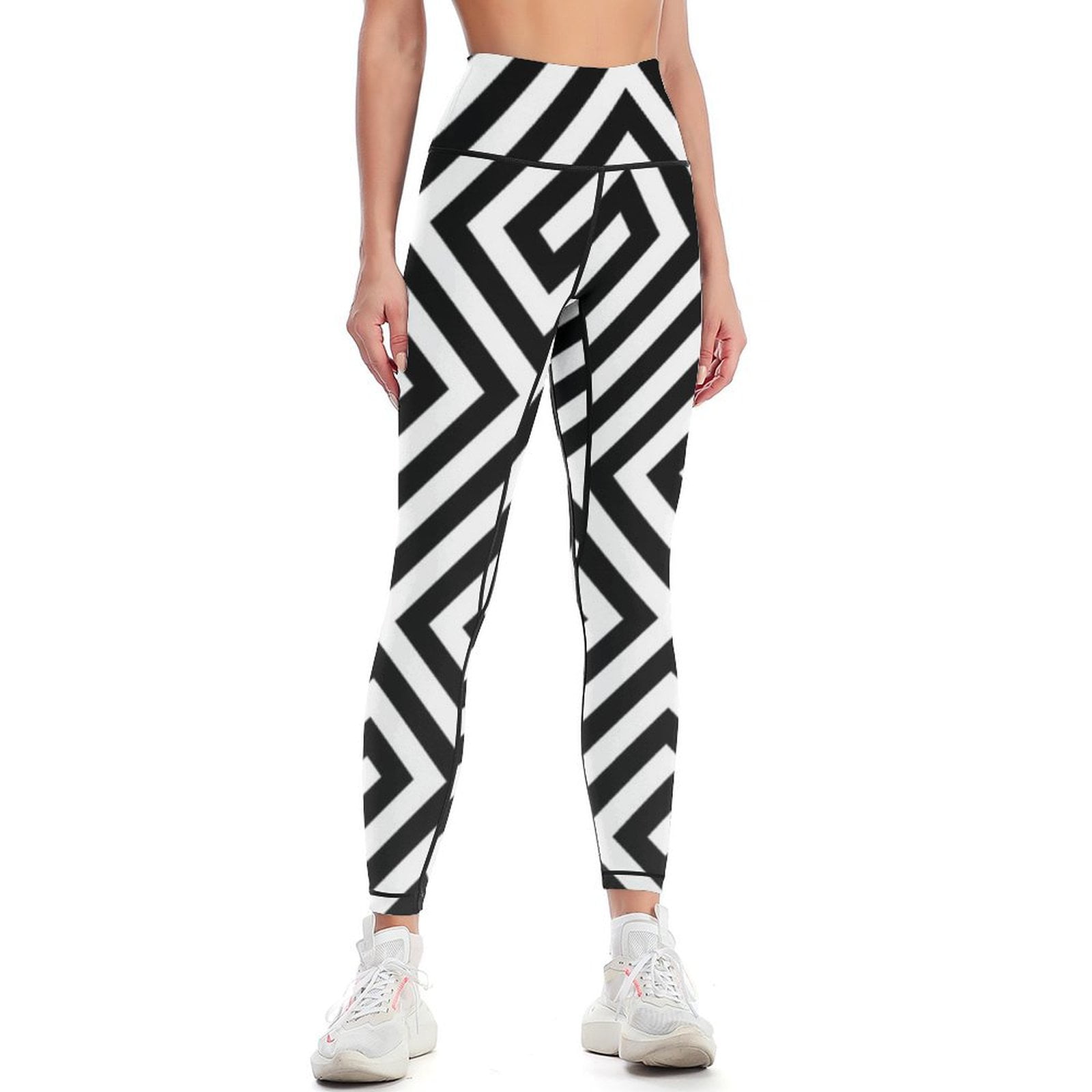 Black & White Greek Keys Geometric Pattern Leggings gym pants push up fitness Golf wear gym's ...