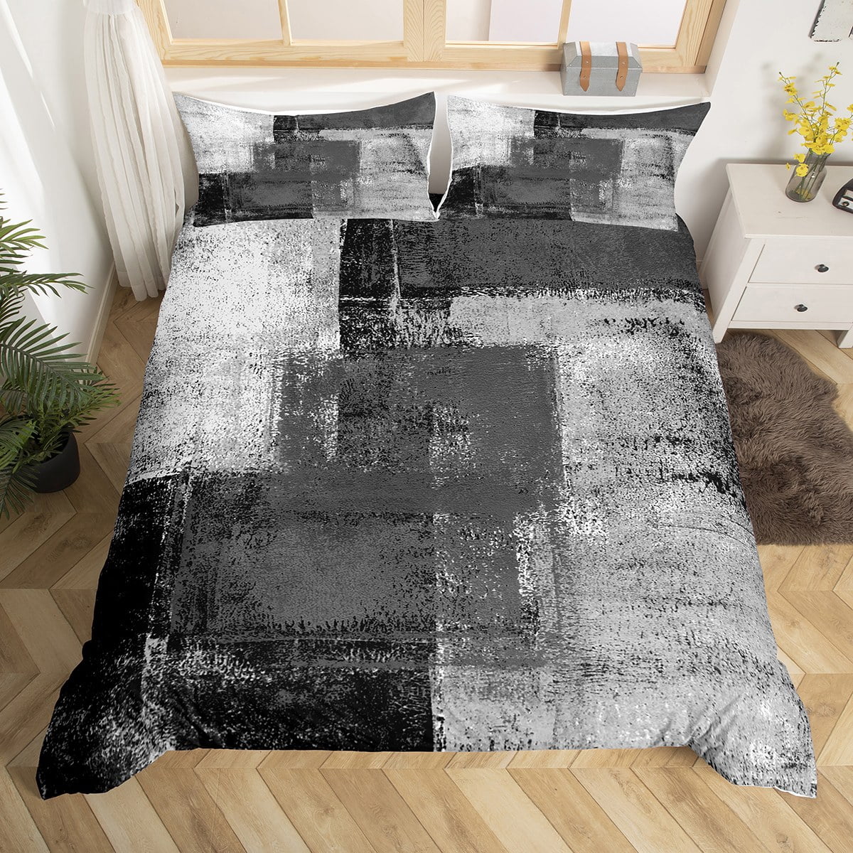 Black White Grey Comforter Cover Twin Grunge Watercolor Ombre Bedding ...