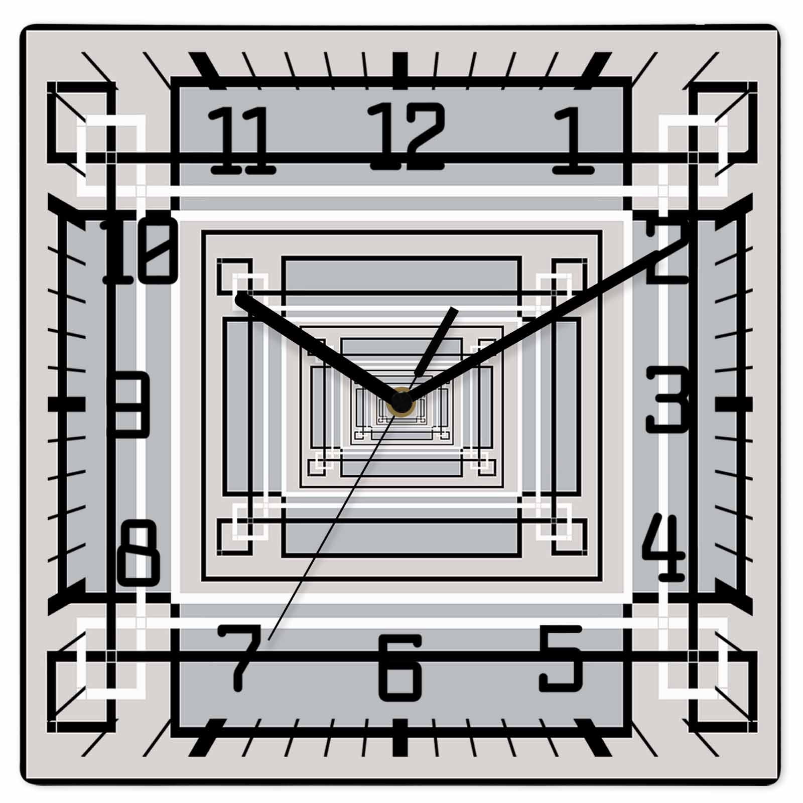 Black White Grey Geometric Wooden Wall Clock Silent Non Ticking, Modern ...