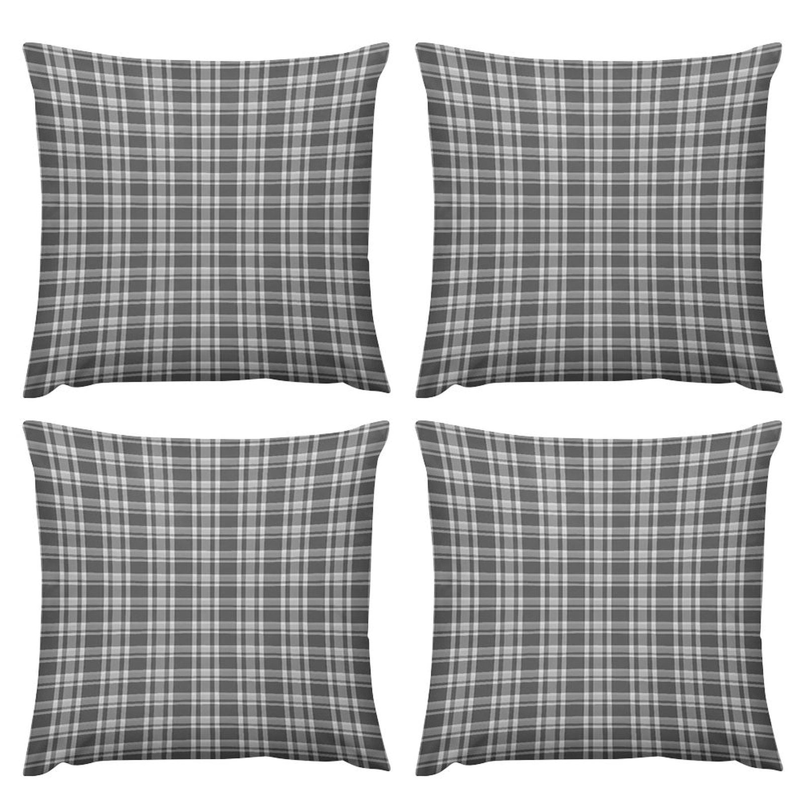Black White Grey Simple Scott Plaid Tartan Buffalo Check 4 Pcs Cushion ...