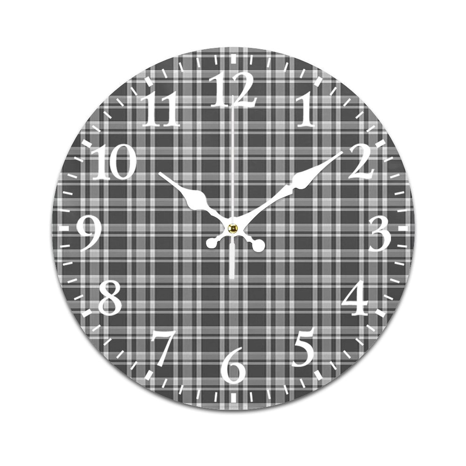 Black White Grey Simple Scott Plaid Tartan Buffalo Check Wall Clock ...