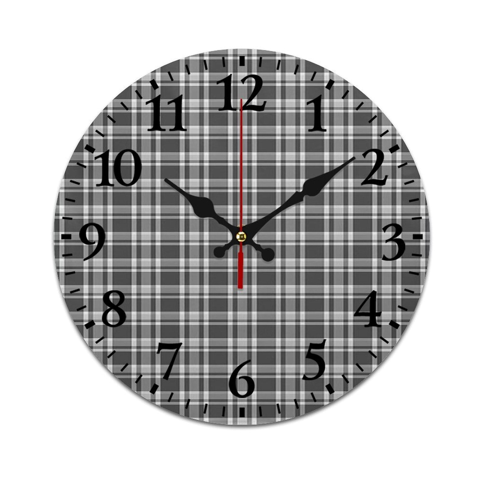 Black White Grey Simple Scott Plaid Tartan Buffalo Check Wall Clock ...