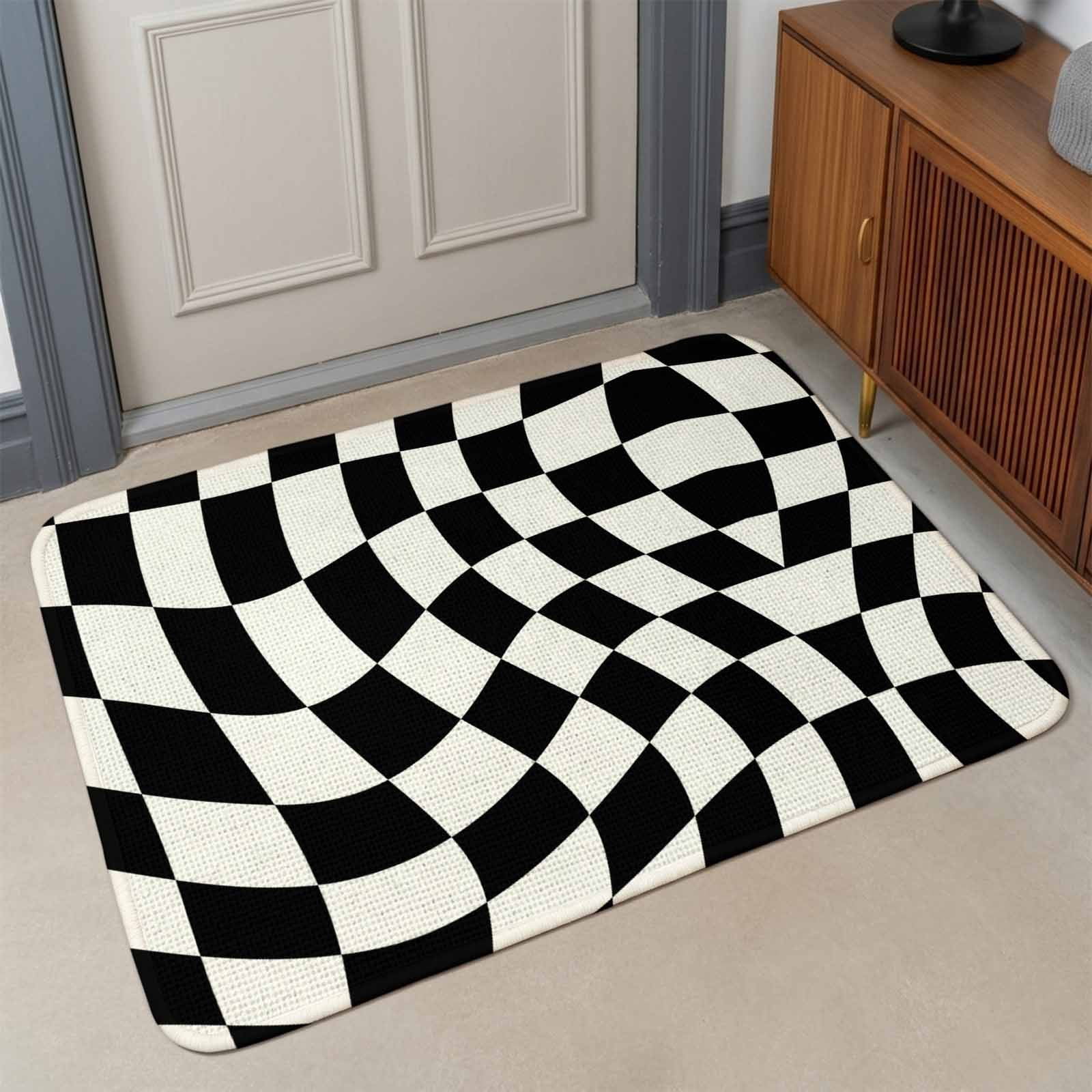 Black White Grid Front Door Mat Indoor Entrance, Deformed Color Block ...
