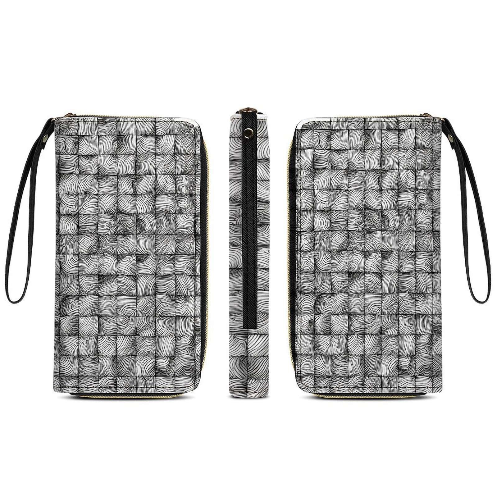 Black White Grid Pattern Art Long Wallets For Women PU Leather Purse ...