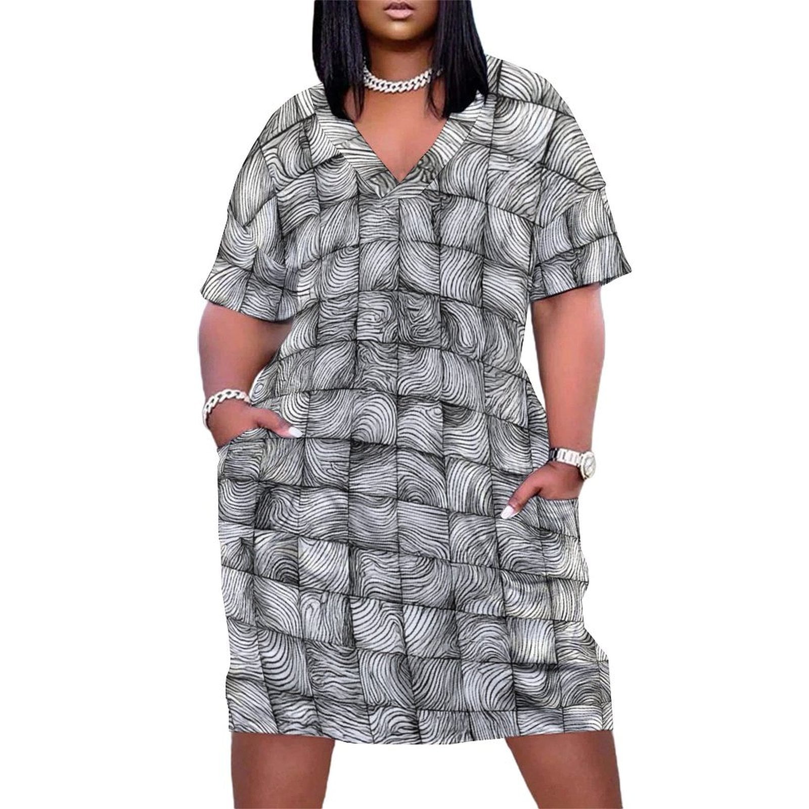 Black White Grid Pattern Art Loose Pocket Dress Dresses Summer Summer ...