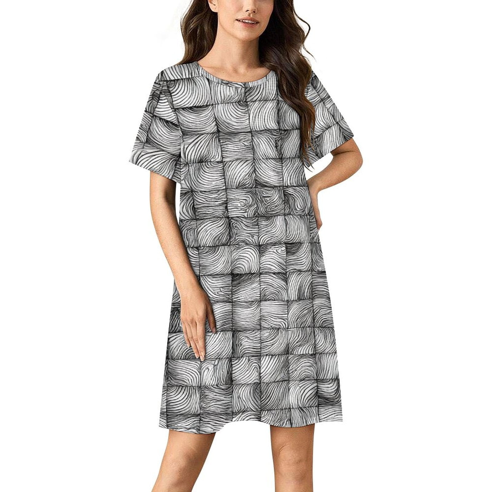 Black White Grid Pattern Art Women Nightgown Sleepwear Short Sleeves ...