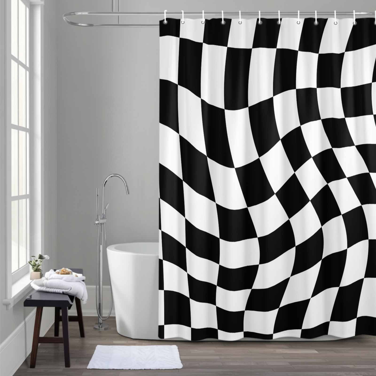 Black White Grid Shower Curtain for Bathroom Decor, Deformed Color ...