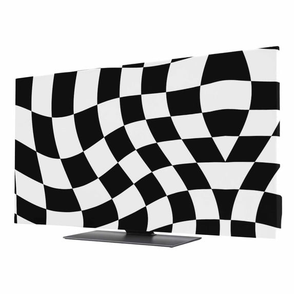 Black White Grid TV Dust Cover 43 Inch, Deformed Color Block Geometric ...